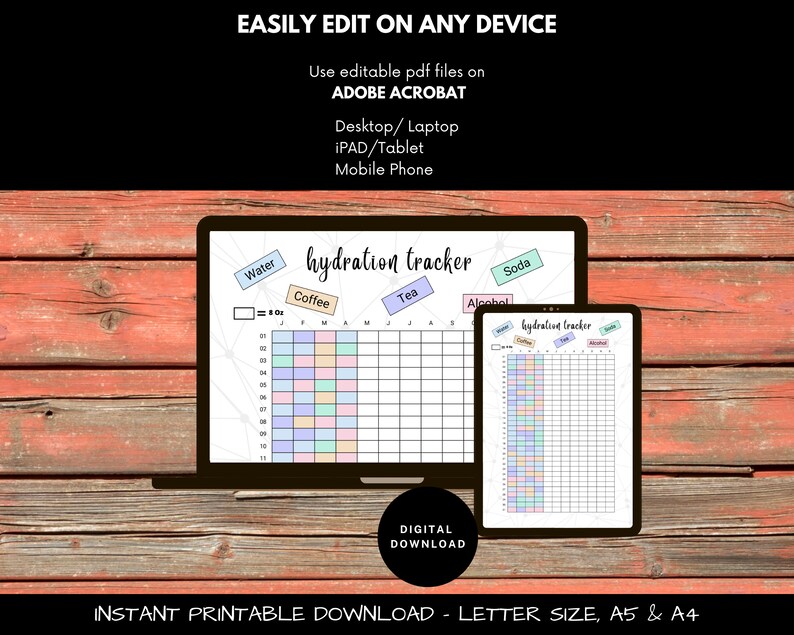 Hydration Tracker - A5 Journal Page - PRINTABLE Tracker - Water, Soda ...