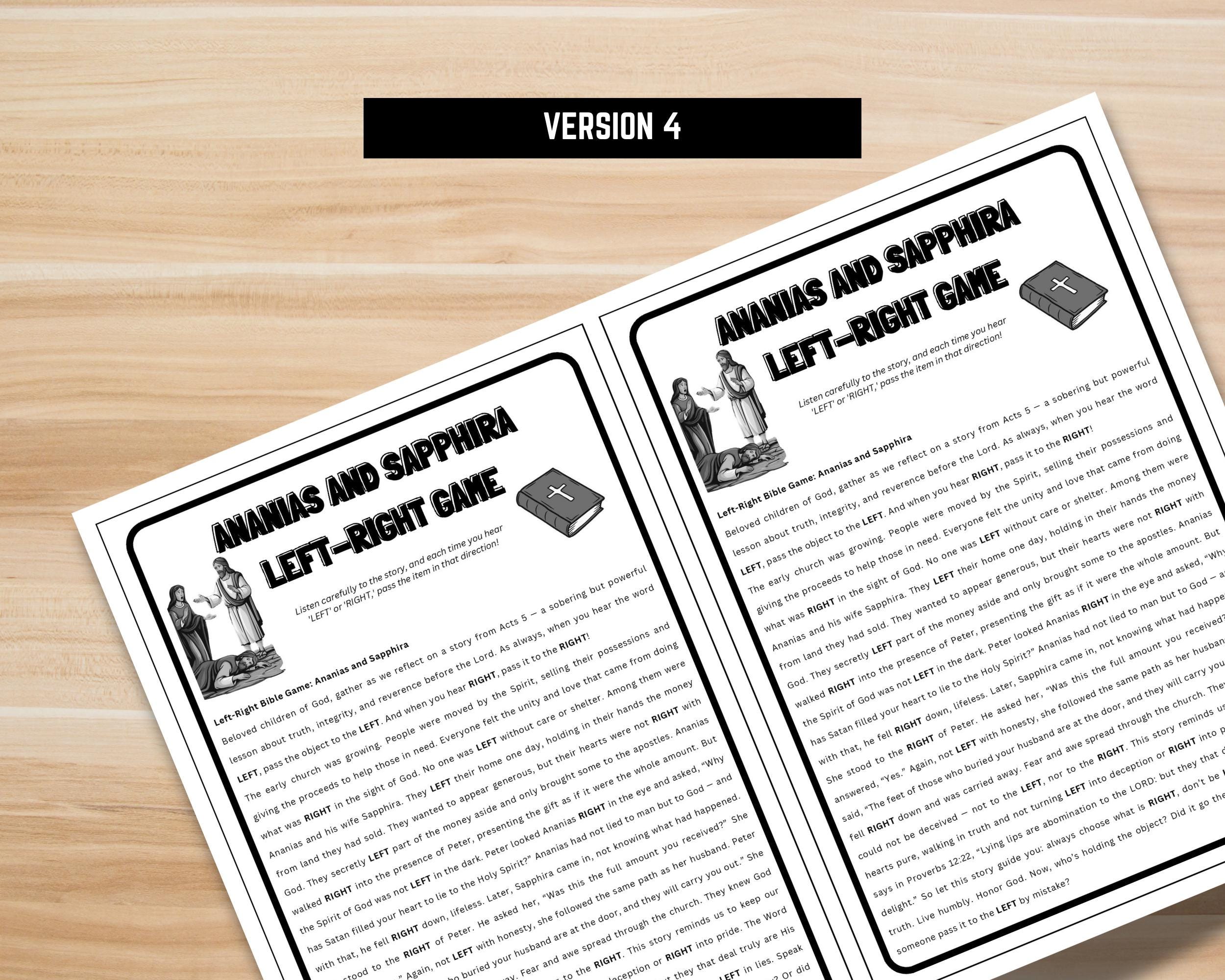 Ananias and Sapphira Left Right Game - Printable Bible Story Game for ...