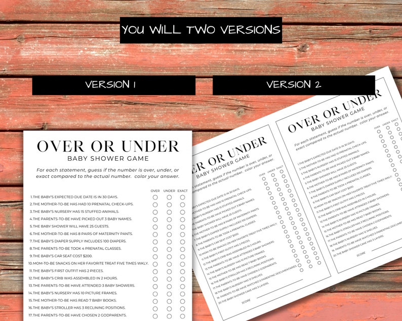 Editable Over or Under Baby Shower Game | Printable Baby Shower Trivia ...