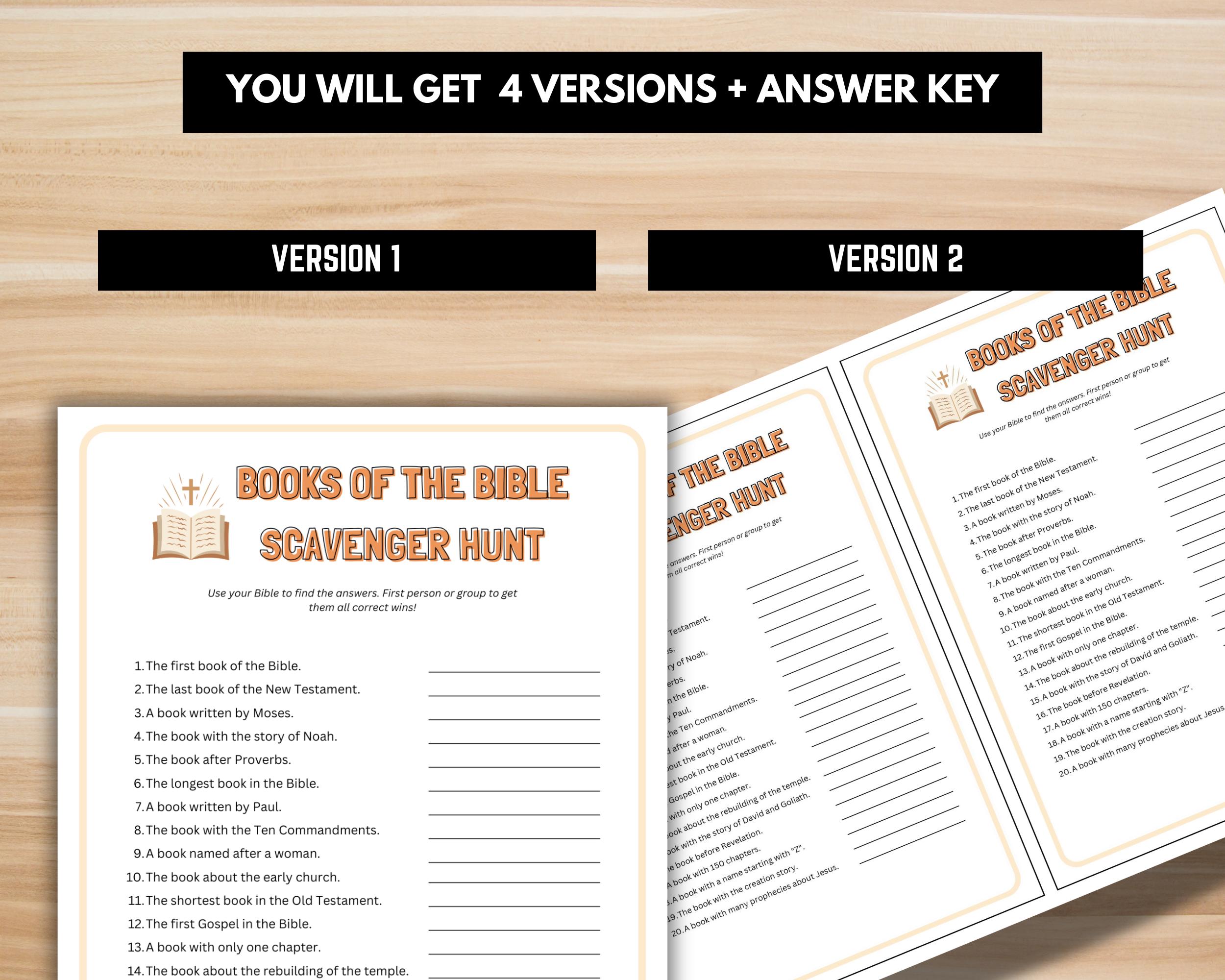 Books of the Bible Scavenger Hunt Game – Printable Christian Activity ...