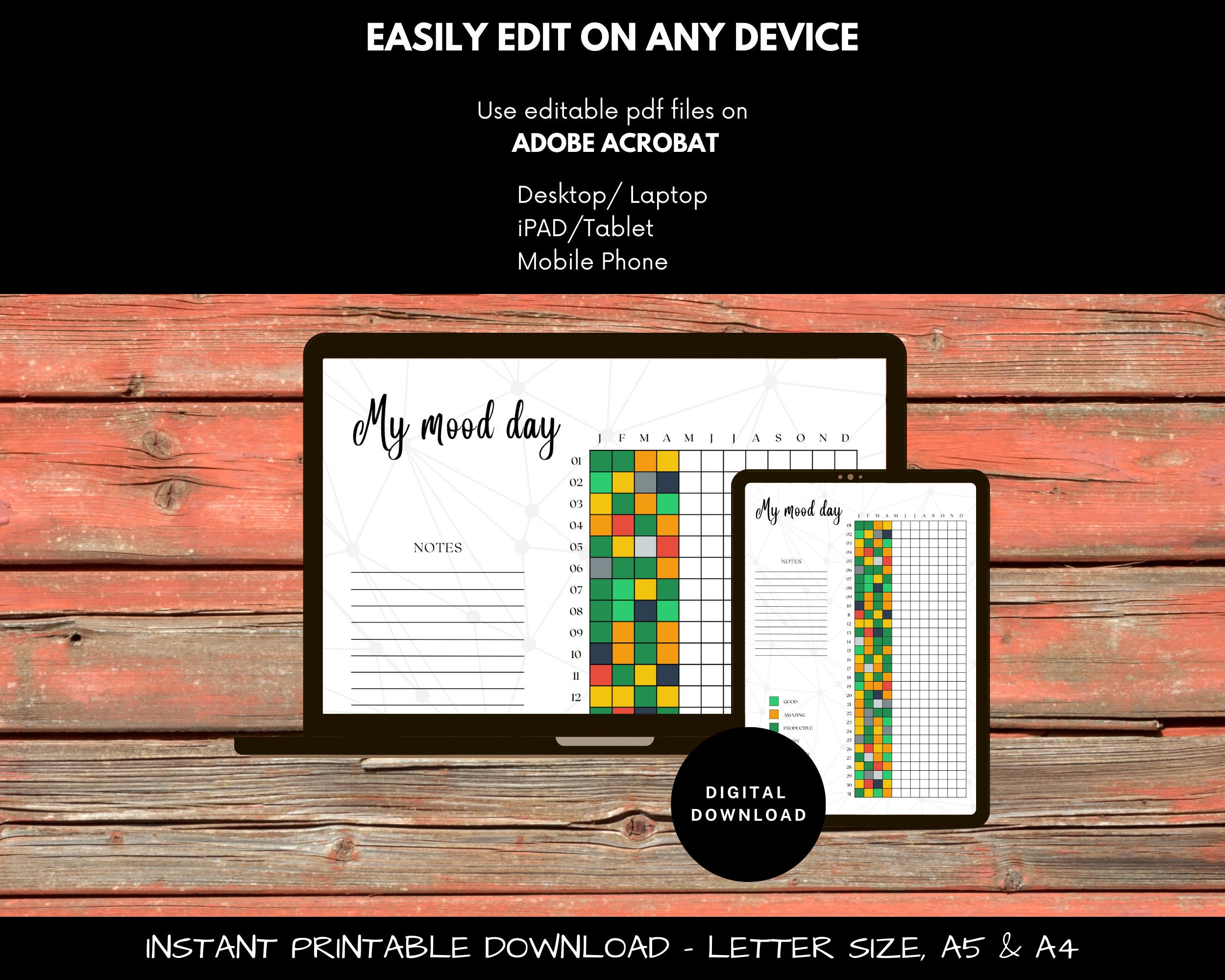 Printable Bullet Journal Mood Tracker Template A5 Daily Tracker Page ...