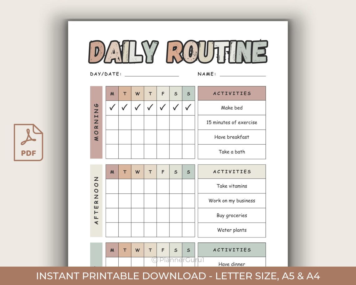 Printable Daily Schedule Template for Kids, Daily Schedule for ...