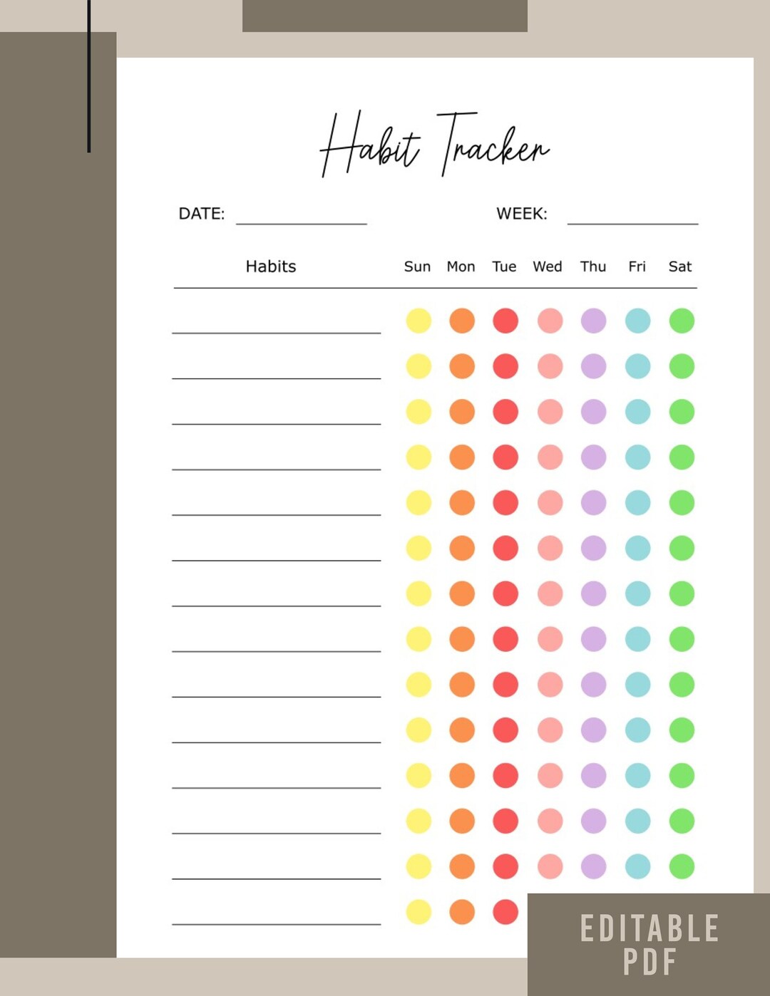 Weekly Habit Tracker Printable, Habit Tracking Template, Routine ...