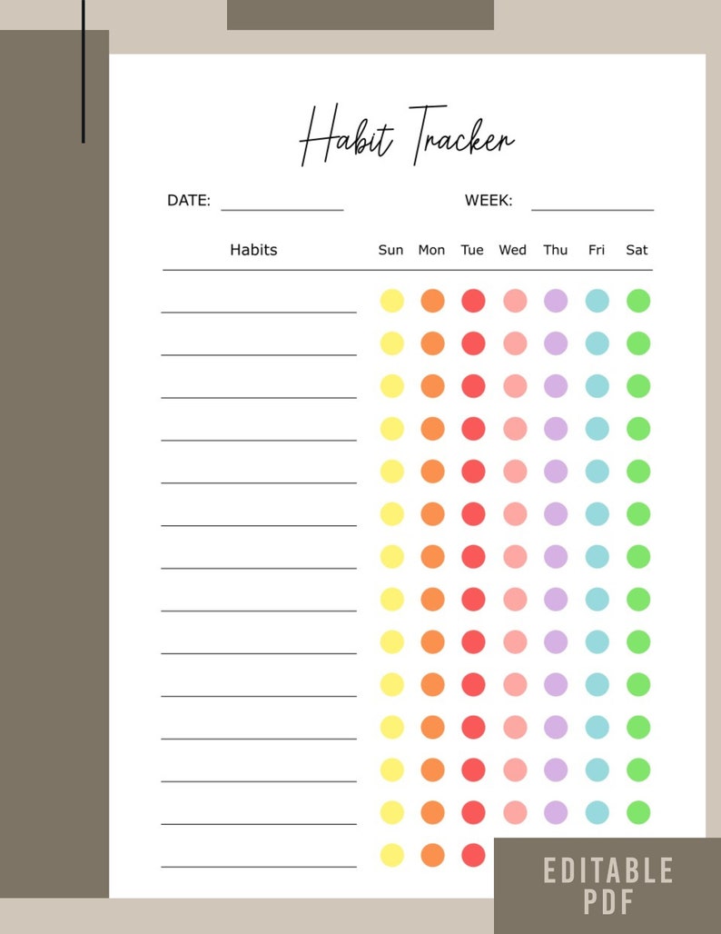 Weekly Habit Tracker Printable, Habit Tracking Template, Routine ...