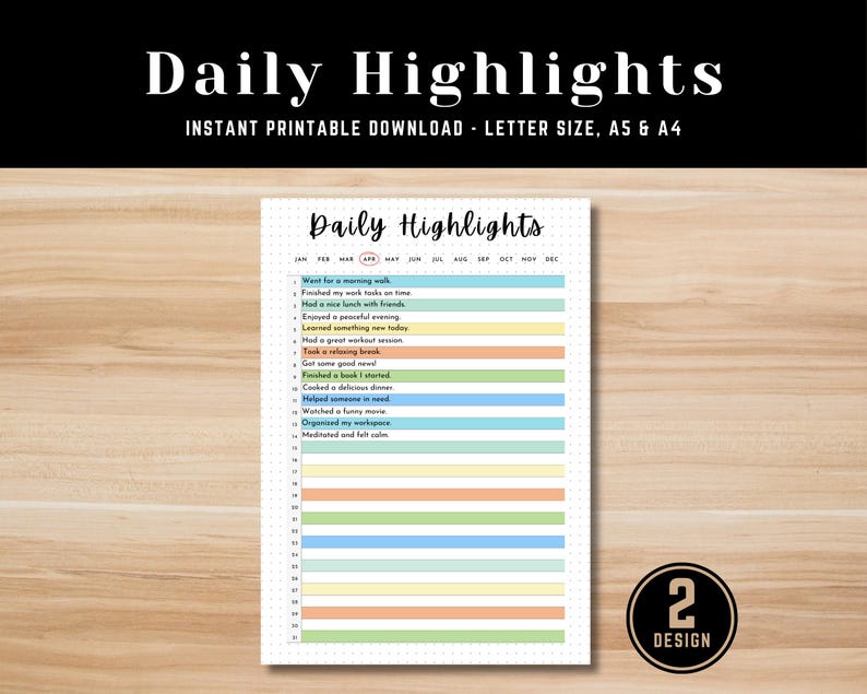 Daily Highlights Tracker - Printable Journal Page for Gratitude and ...