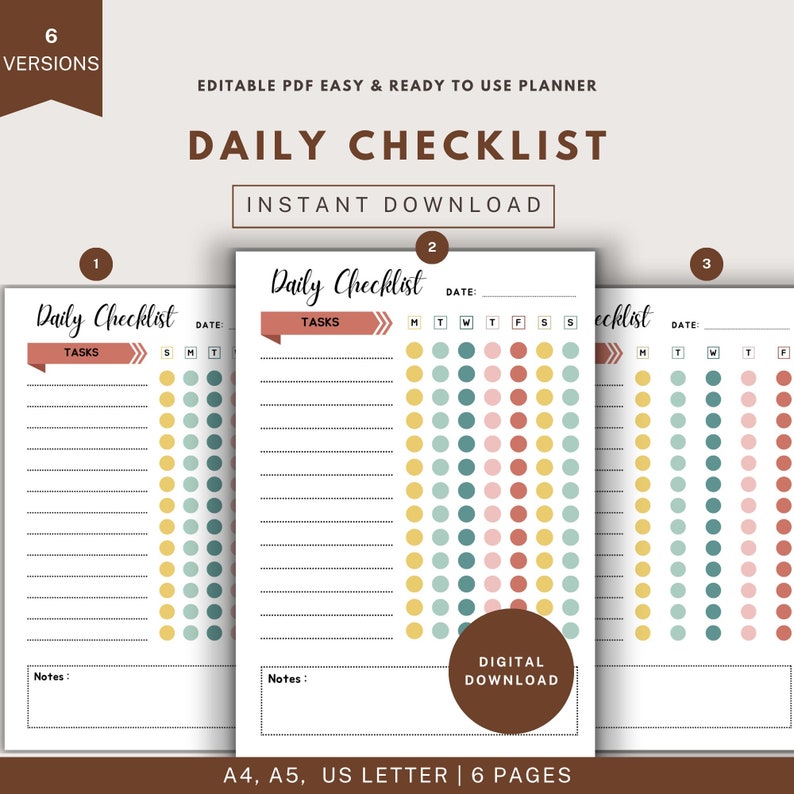Editable Daily Checklist for Kids, Printable Chore Chart for Kids ...