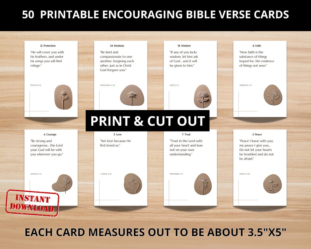 50 Printable Encouraging Bible Verse Cards, Mini Scripture Cards ...