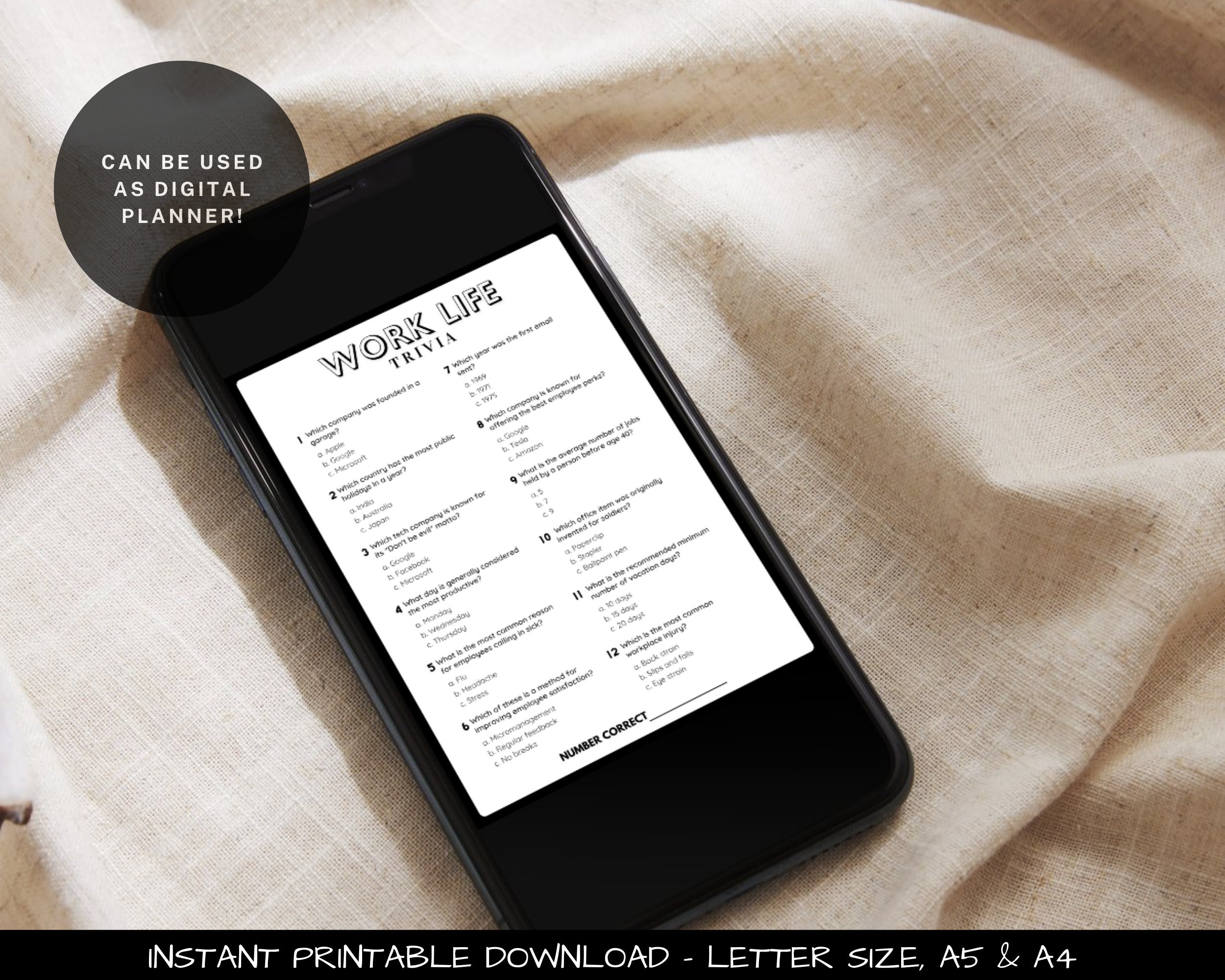 Work Trivia Game | Office Party Game | Printable Work Game for Team ...