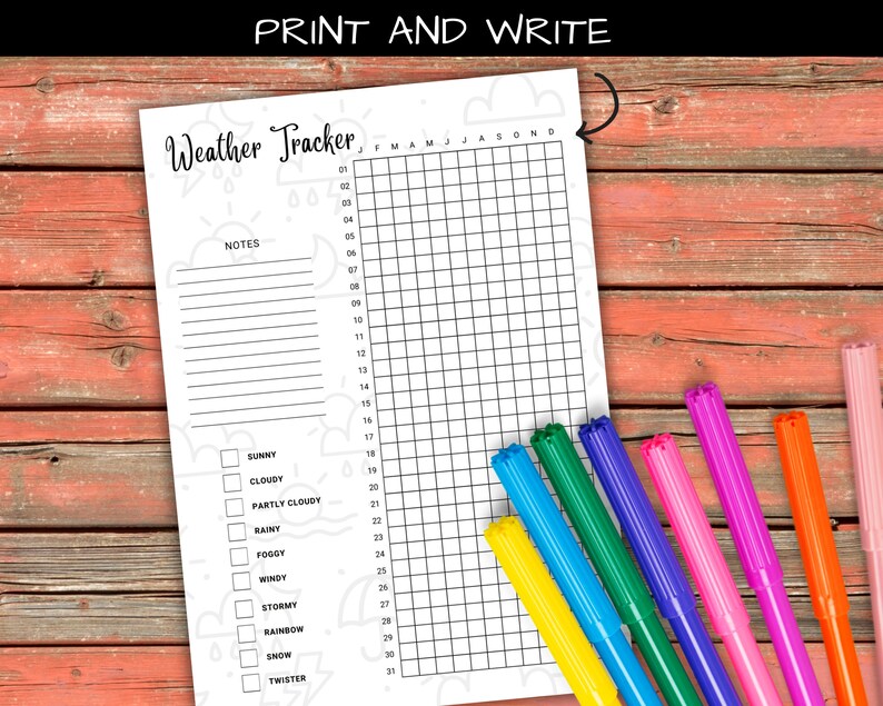 Bullet Journal Weather Tracker - Printable A5 Yearly & Daily Mood ...