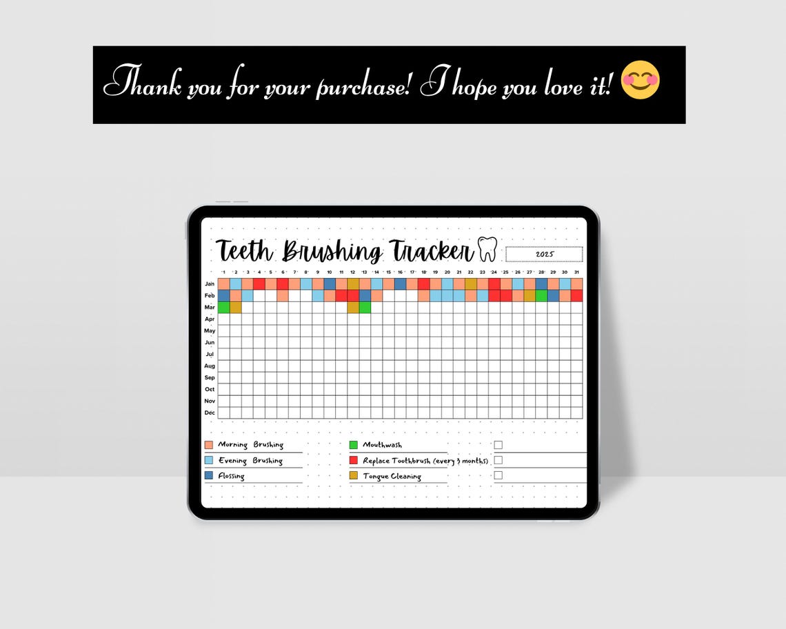 Yearly Teeth Brushing Tracker - Printable Dental Hygiene Log for Kids ...