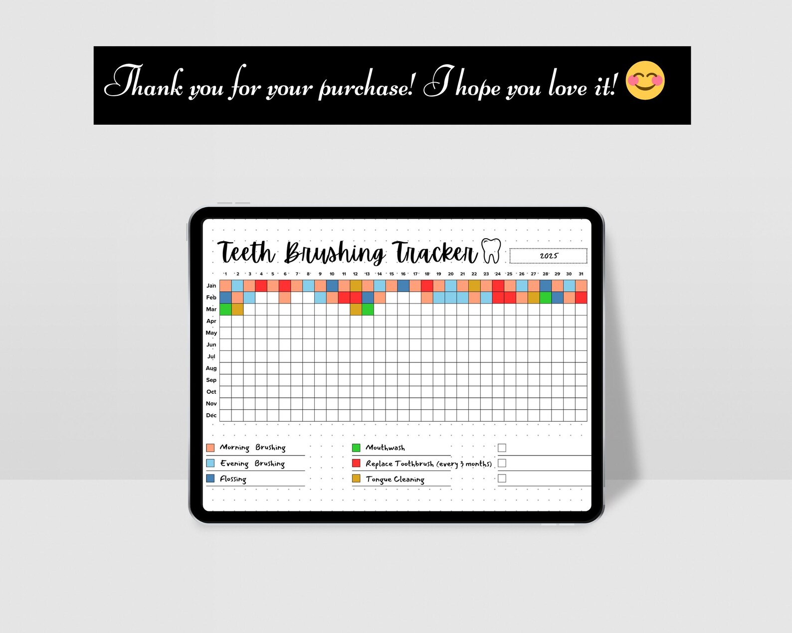 Yearly Teeth Brushing Tracker - Printable Dental Hygiene Log for Kids ...