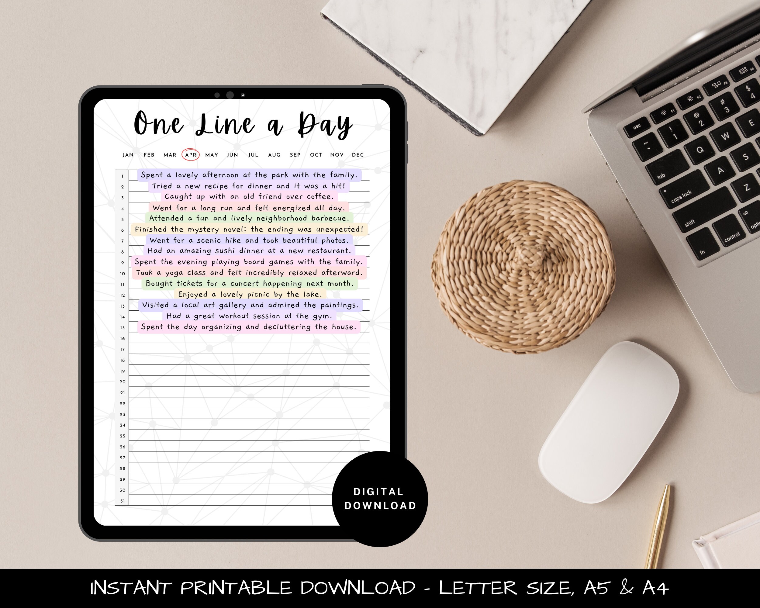 One Line A Day PRINTABLE Journal Page, Daily Gratitude Tracker, Memory ...