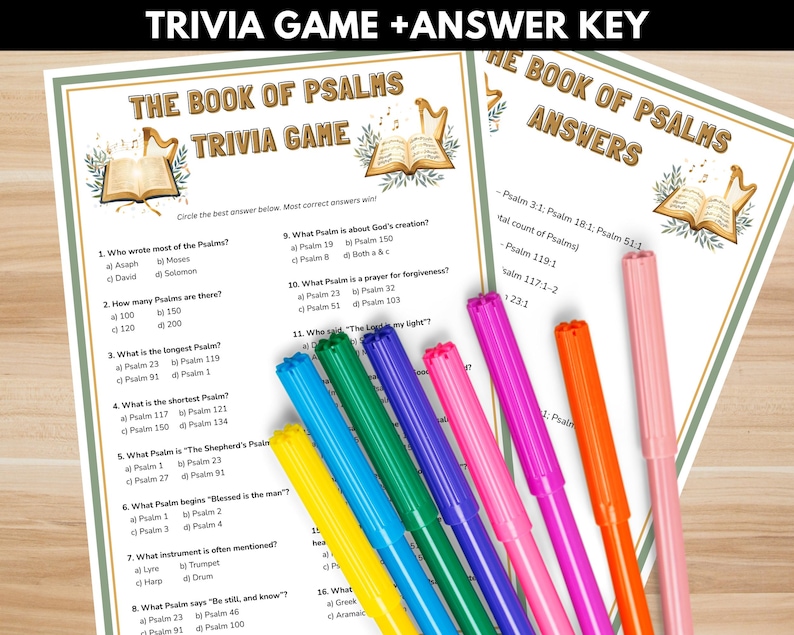 The Book of Psalms Trivia Game Printable – Bible Quiz With Answers ...