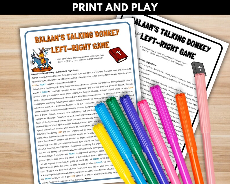 Balaam's Talking Donkey Left-right Game - Printable Bible Story ...