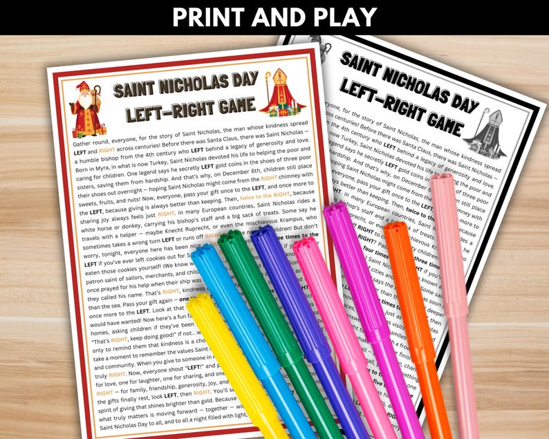 Saint Nicholas Day Left Right Game, Catholic Christmas Printable ...
