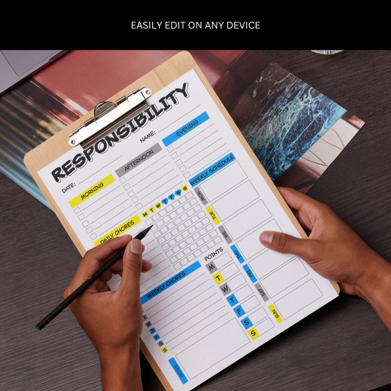 Editable Responsibility Chore Chart for Kids | Printable Daily and ...