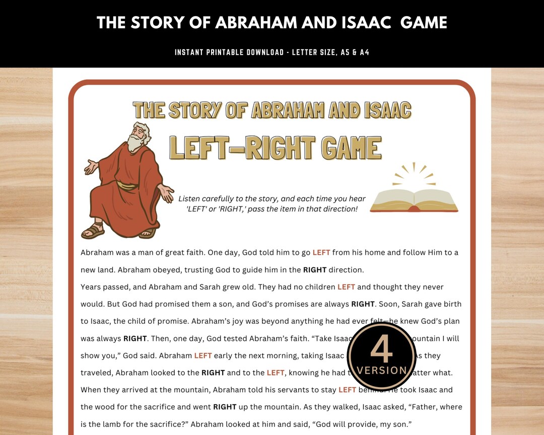 The Story of Abraham and Isaac Left Right Game, Christian Bible ...