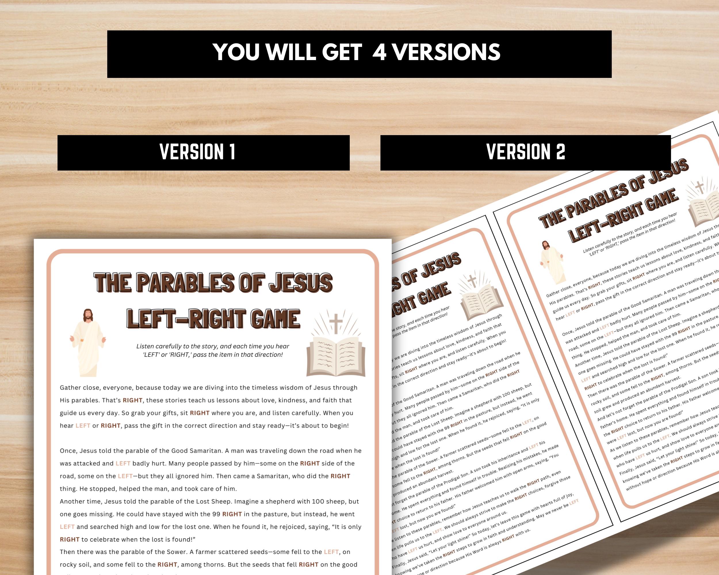 The Parables of Jesus Left Right Game, Printable Bible Study, Christian ...