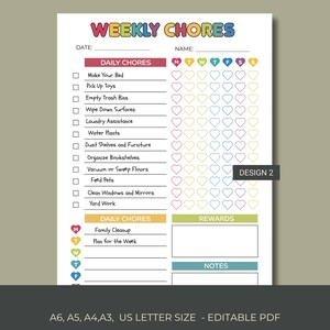 Editable Kids Chore Chart, Daily Routine Schedule, Printable ...