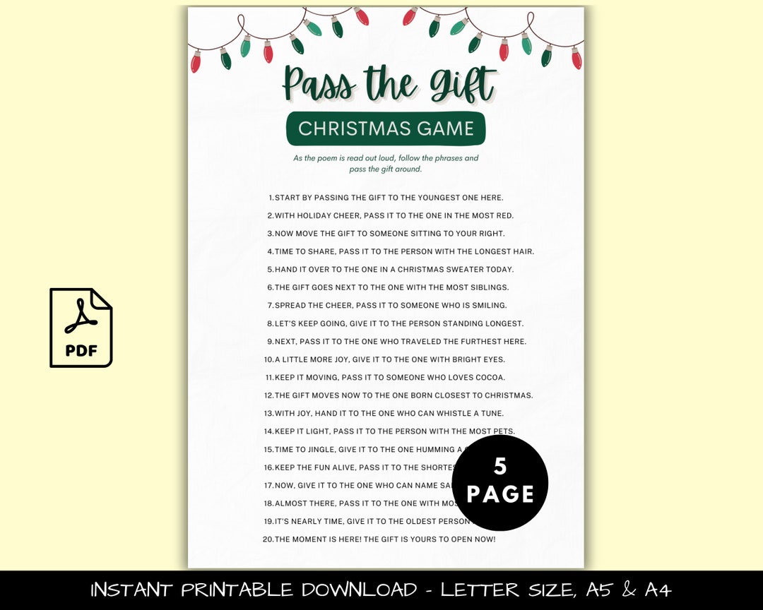 Christmas Pass the Gift Game Printable | Office Christmas Party Game ...