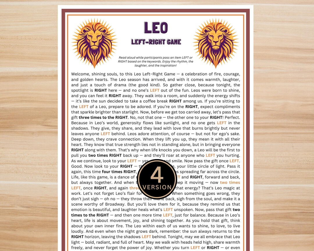 Leo Left Right Game Printable – Zodiac Party Game, Instant Download ...