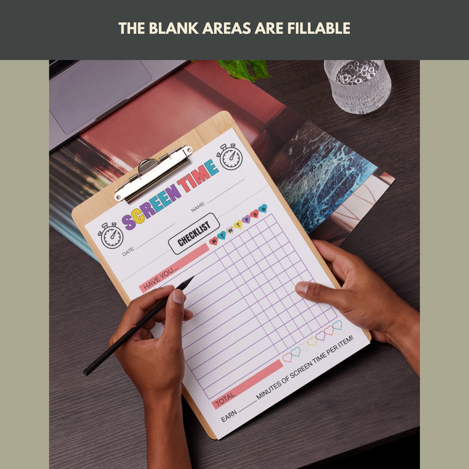 Screen Time Chart Checklist, Editable Printable Screen Time Task Chart ...