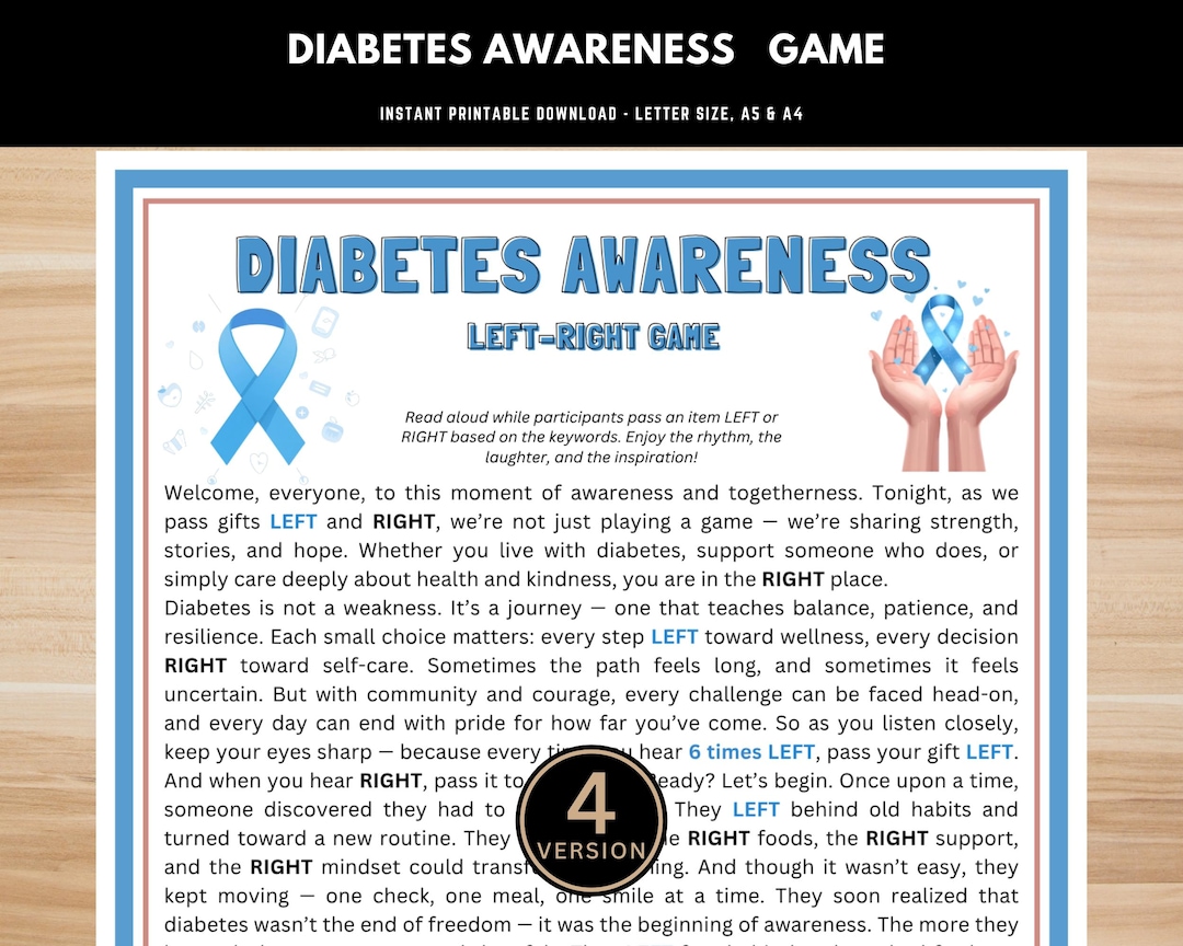 Diabetes Awareness Left Right Game Printable, Pass the Gift Story, Fun ...