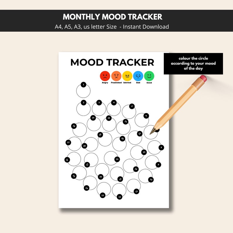 Mood Tracker Printable, Monthly Mood Log, Health Tracker, A4 A5 ...