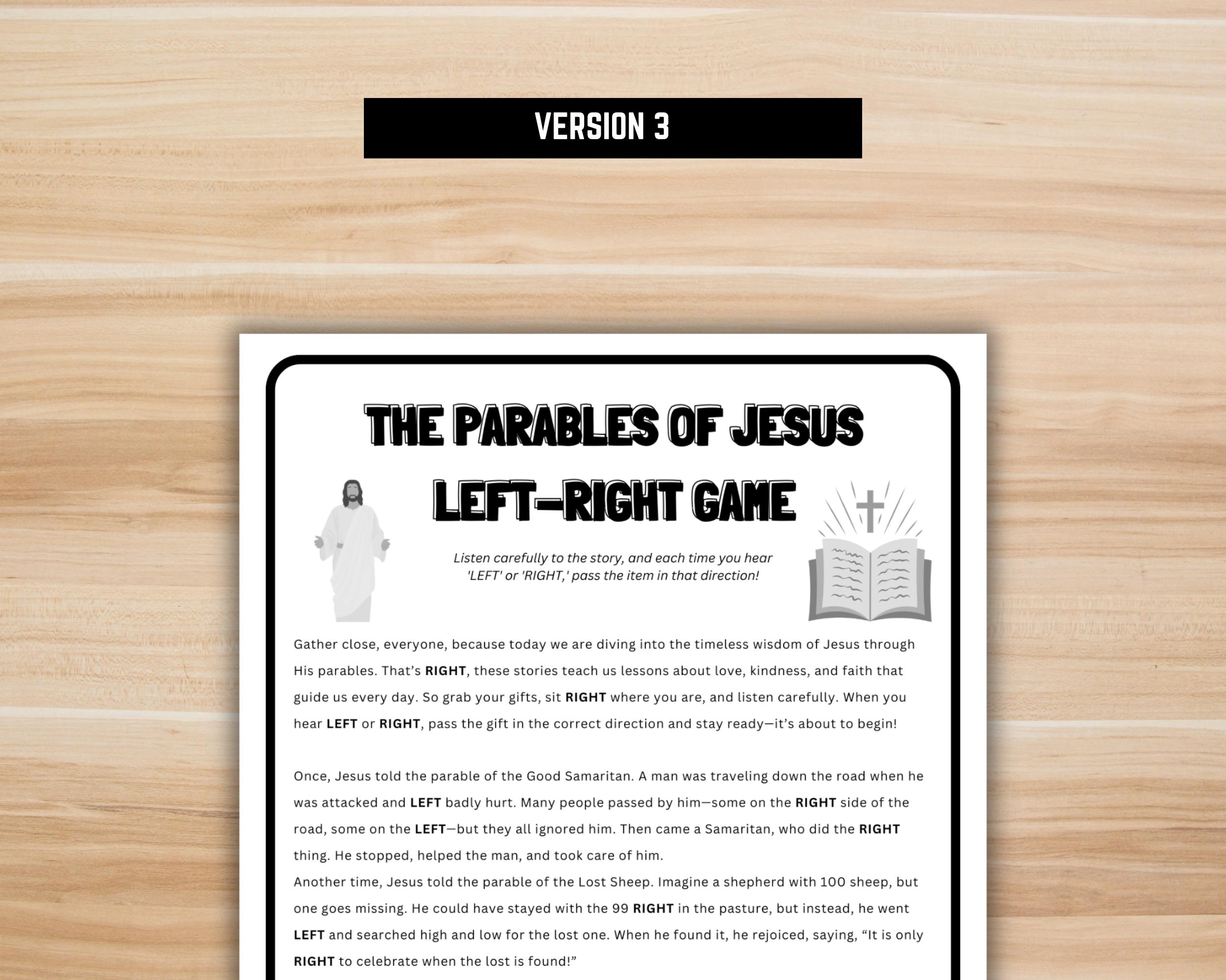 The Parables of Jesus Left Right Game, Printable Bible Study, Christian ...