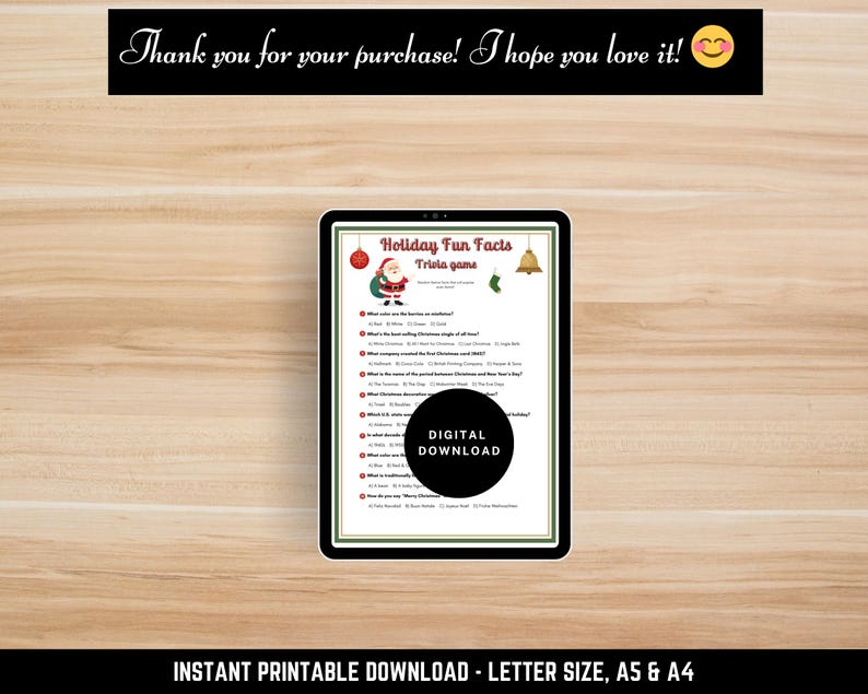 Holiday Fun Facts Trivia Game Printable, Christmas Party Quiz for ...