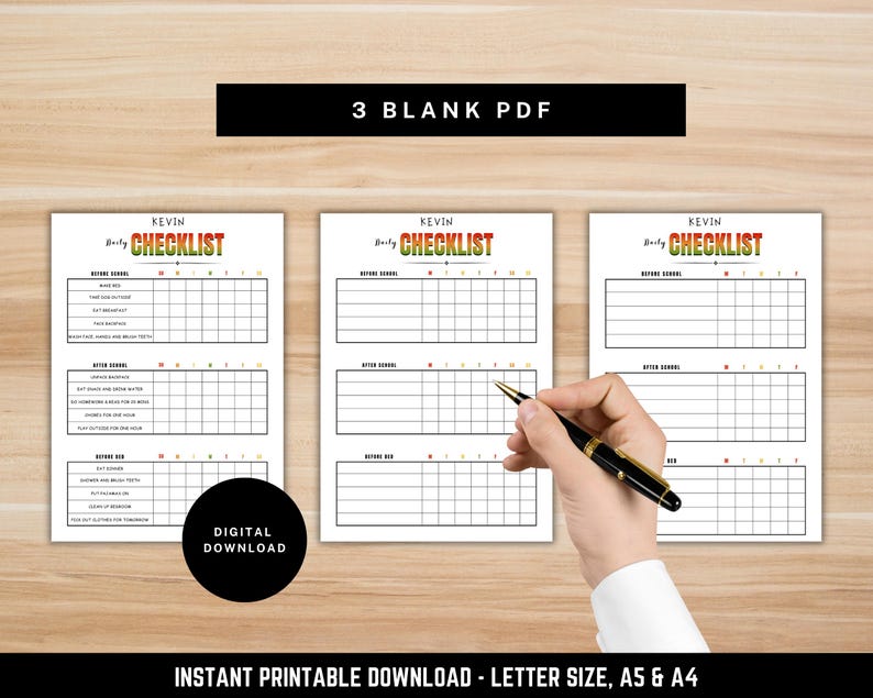 Editable Kids Daily Checklist | Printable Responsibility Chart ...