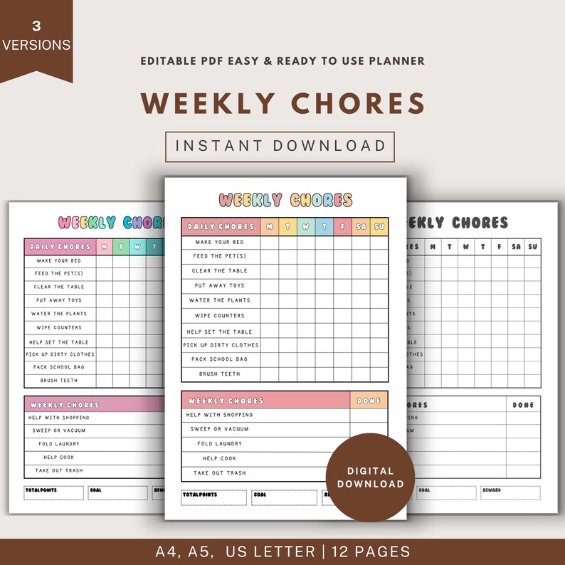 Printable Chore Chart for Kids and Teens | Daily and Weekly ...