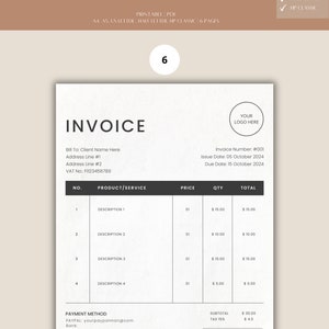 EDITABLE INVOICE TEMPLATE, Invoice Template for Small Business ...