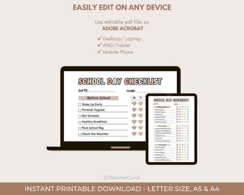 Editable Daily Schedule for Kids Task Sheet for Kids Daily Checklist ...