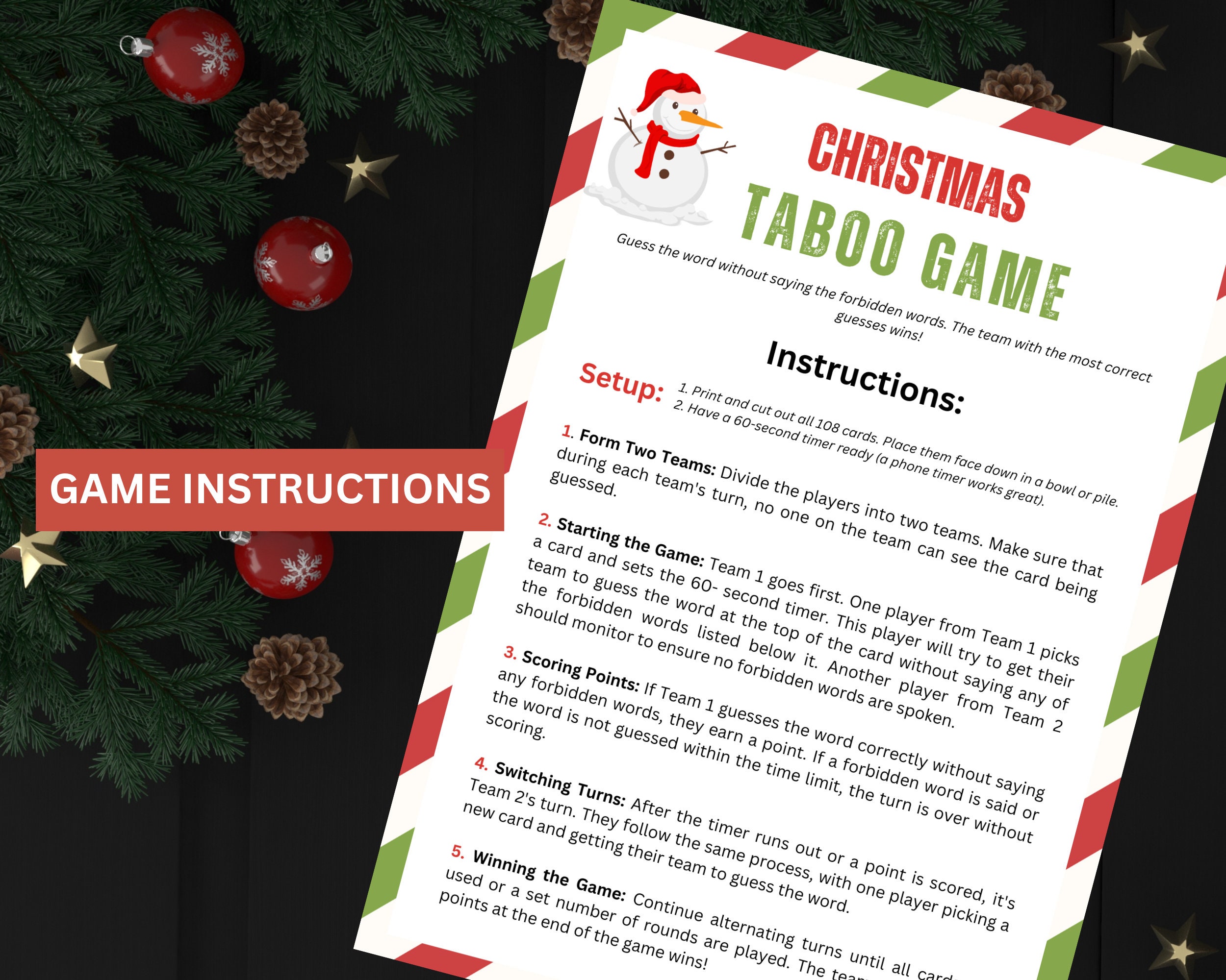 Christmas Taboo Game | Printable Christmas Party Game | Forbidden Word ...