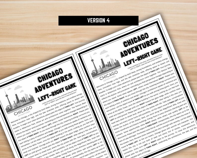 Chicago Adventures Left Right Game Printable | City Travel Party Game ...