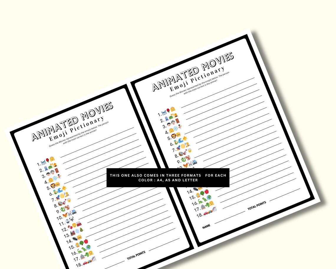 Animated Movies Emoji Pictionary Game - Fun Printable Party Game for ...