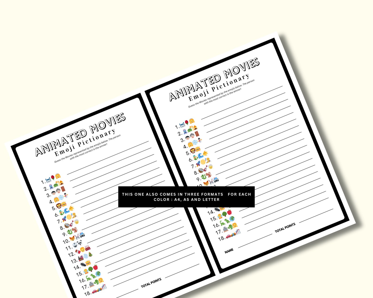 Animated Movies Emoji Pictionary Game - Fun Printable Party Game for ...