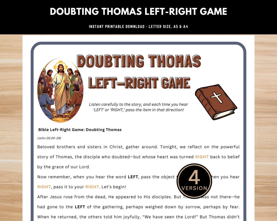 Doubting Thomas Left Right Game Printable | Christian Bible Study Game ...