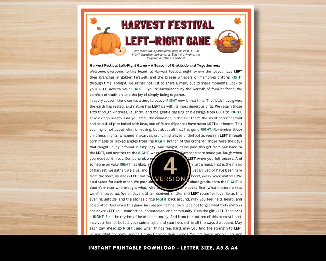 Harvest Festival Left Right Game, Printable Fall Party Game, Autumn ...