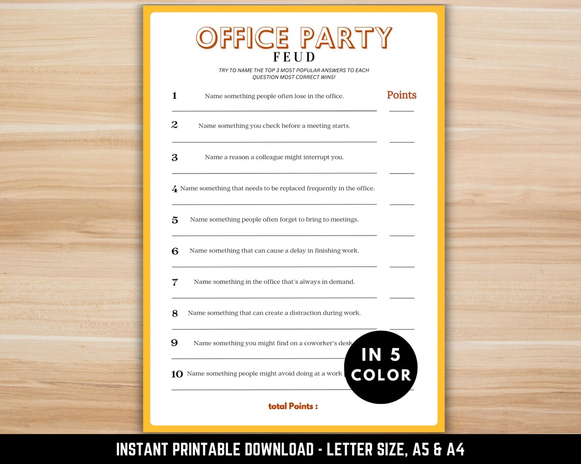Office Party Feud Game | Fun Work Trivia | Printable Team Building ...