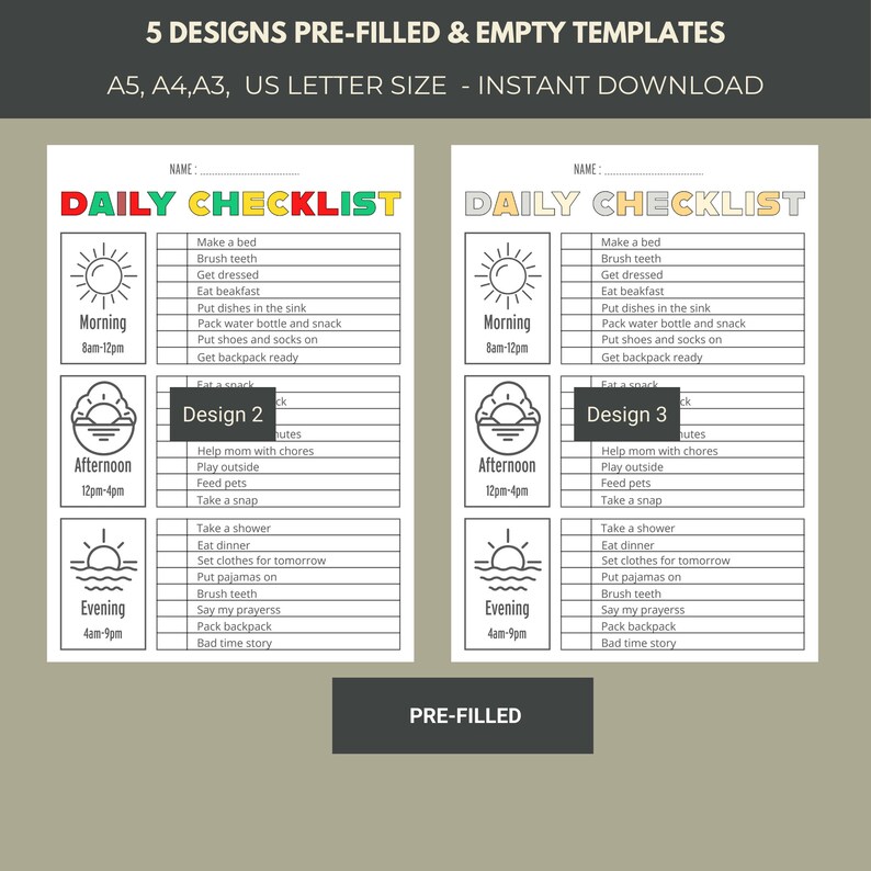 Editable Daily Checklist for Kids, Printable Daily Chore Chart, Kid ...