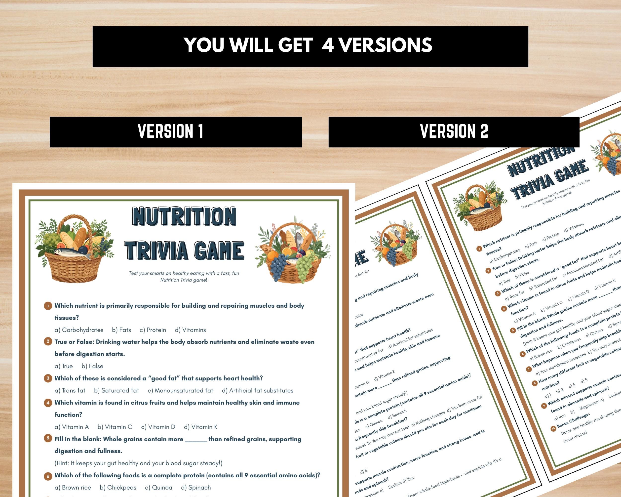 Nutrition Trivia Game Printable – Healthy Eating Quiz, Food & Wellness ...