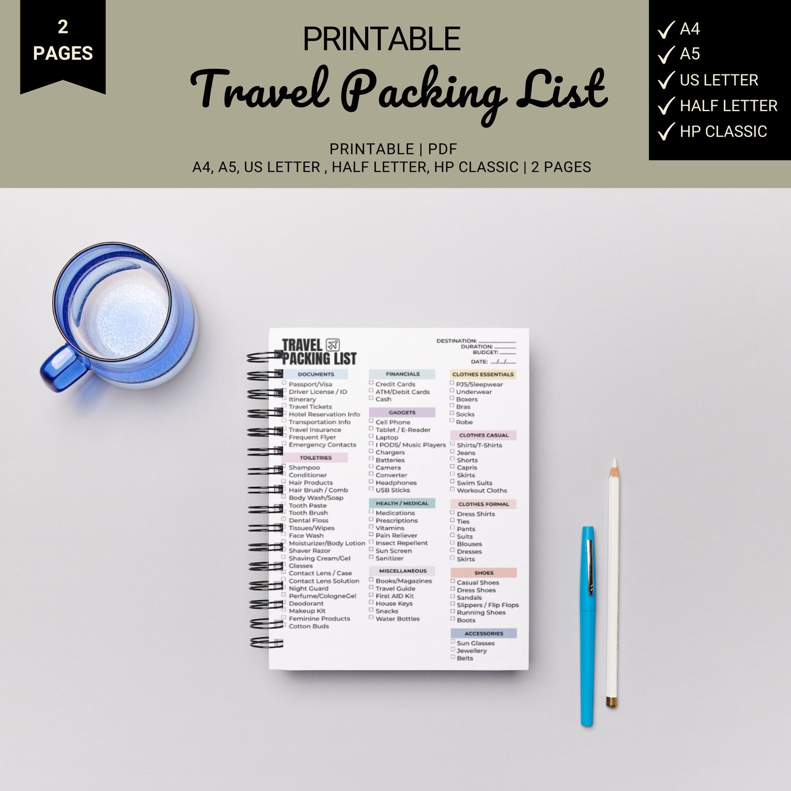 Travel Packing List Printable - Instant Download for Efficient Vacation ...