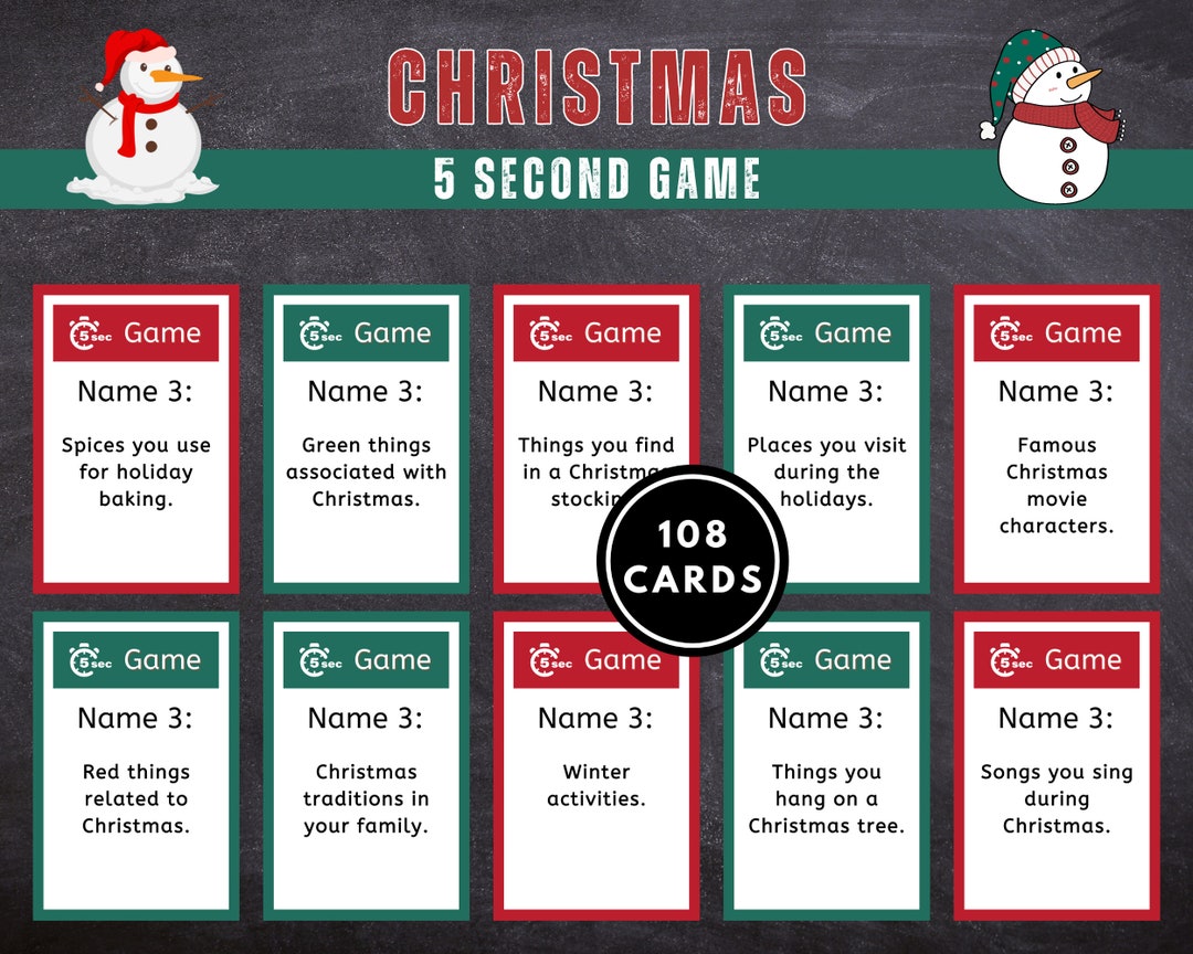 Christmas 5 Second Game | Printable Christmas Party Game | Fun Holiday ...