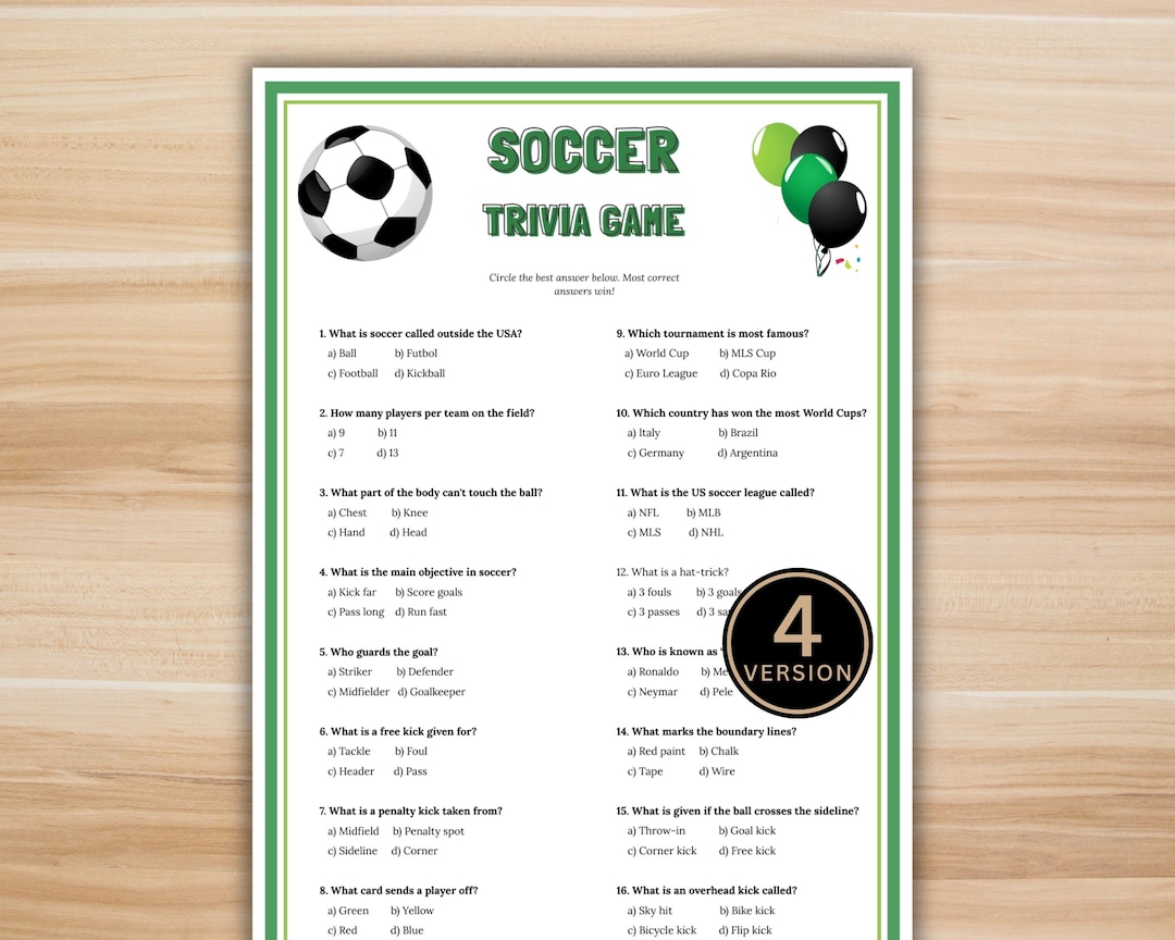 Soccer Trivia Game Printable – Football Quiz Party Game for Kids Teens ...