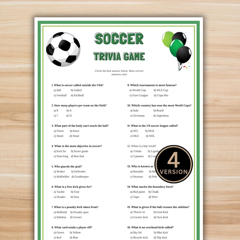 Soccer Trivia Printables - Etsy UK