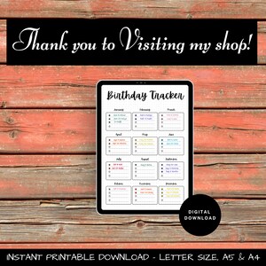 Birthday Calendar and Tracker PDF | Printable Birthday List and ...