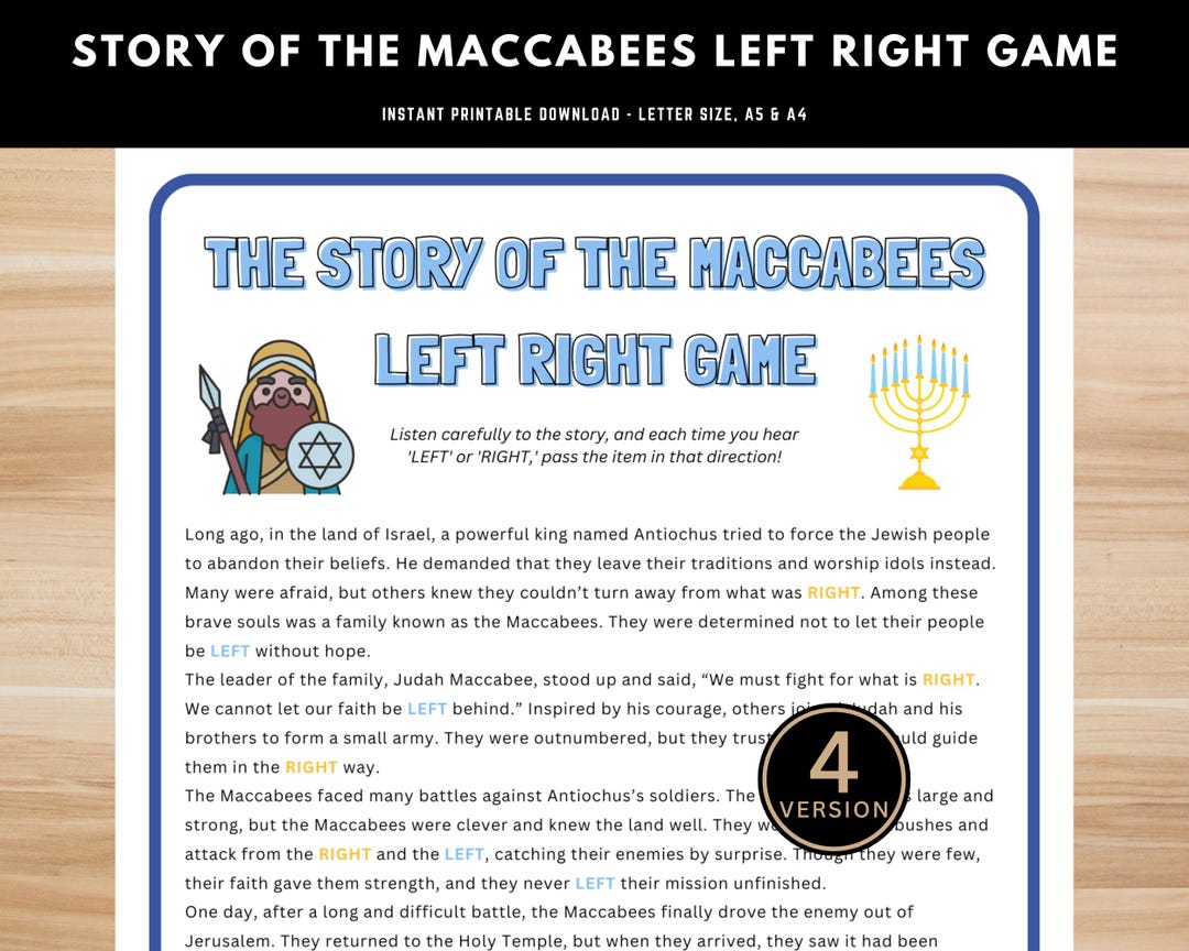 The Story of the Maccabees Left Right Game | Printable Hanukkah Party Game | Jewish Holiday ...