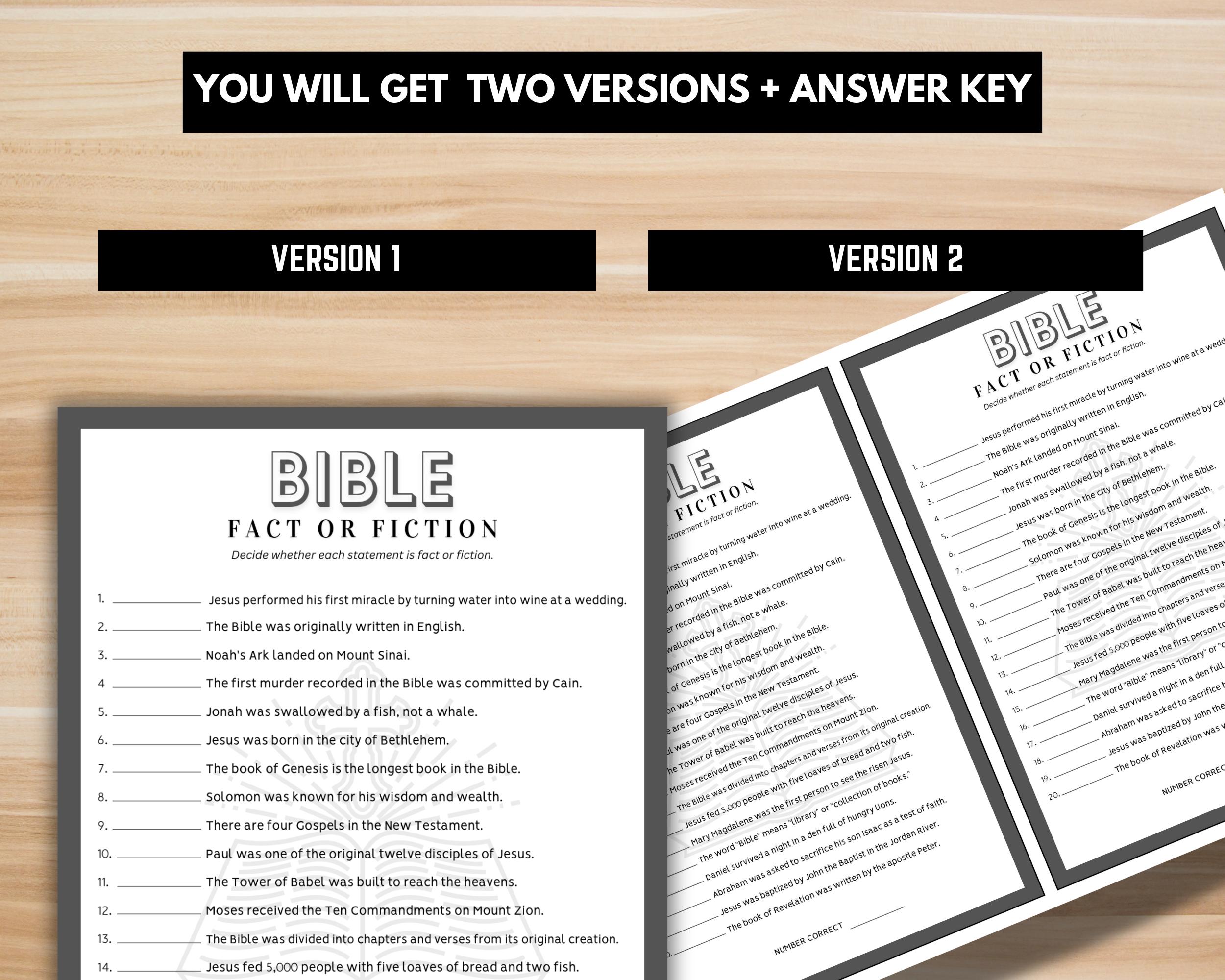 Bible Fact or Fiction Trivia Game | Printable Bible Quiz | Christian ...